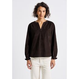 Langarmbluse Street One, Damen, Gr. 38, braun (deep roast braun), Web, 100% Baumwolle, unifarben, normal normal, Rundhals, elastischer Bund, Blusen, aus reiner Baumwolle