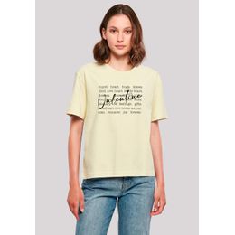 T-Shirt F4NT4STIC "Valentine Herz Hugs Kisses Love Flowers Joy", Damen, Gr. L, gelb (softgelb), Obermaterial: 100% Baumwolle, oversize, Rundhals, ohne B&uuml;ndchen, Shirts T-Shirt, Premium Qualit&auml;t