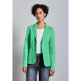 Sweatblazer Street One, Damen, Gr. 34, grün (tendril grün), Jersey, 93% Baumwolle, 7% Elasthan, unifarben, gerade normal, V-Ausschnitt, Bündchen, Blazer, mit aufgenähten Taschen