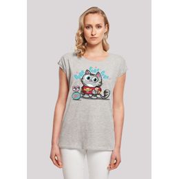 T-Shirt F4NT4STIC "Big Bang Theory Bazinga Kitty", Damen, Gr. XL, grau (erdgrau), Obermaterial: 100% Baumwolle, regular fit, Rundhals, ohne B&uuml;ndchen, Shirts T-Shirt, Damen,Premium Merch,Regular-Fit,Kurze &Auml;rmel,Bedruckt