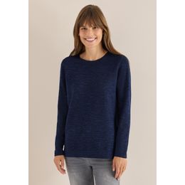 Strickpullover Cecil, Damen, Gr. L (42), tiefblau heather melange, Web, 60% Baumwolle, 40% Polyester, unifarben, comfort fit normal, Rundhals, normaler Saum, Pullover Strickpullover, mit Rundhalsausschnitt