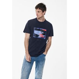 T-Shirt Street One MEN, Herren, Gr. L (42), blau (schwarz maritime blau), Web, 100% Baumwolle, bedruckt, gerade hüftlang, Rundhals, Bündchen, Shirts, aus reiner Baumwolle