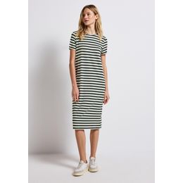 Shirtkleid Street One, Damen, Gr. 42, EURO-Gr&ouml;&szlig;en, gr&uuml;n (mid gr&uuml;n), Stoff, 95% Viskose, 5% Elasthan, gestreift, normal knieumspielend, Rundhals, abgesteppt, Kleider Shirtkleid, mit Rundhalsausschnitt