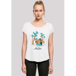T-Shirt F4NT4STIC "Disney Aladdin Jasmine Abu Rajah Beach", Damen, Gr. L, wei&szlig;, Obermaterial: 100% Baumwolle, regular fit, Rundhals, ohne B&uuml;ndchen, Shirts T-Shirt, Damen,Premium Merch,Lang,Longshirt,Bedruckt