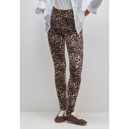 Leggings Street One, Damen, Gr. 44, braun (cub braun), Web, 95% Baumwolle, 5% Elasthan, animal-print, skinny fit normal, Hosen Leggings, aus Baumwolle mit Stretchanteil