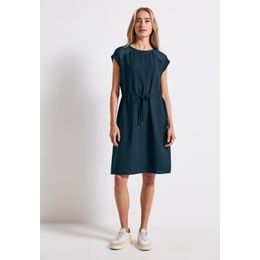 Sommerkleid Street One, Damen, Gr. 36, EURO-Gr&ouml;&szlig;en, blau (tide blau), Stoff, 88% Viskose, 12% Polyamid, unifarben, normal knielang, Rundhals, abgesteppt, Kleider Sommerkleid, in Unifarbe