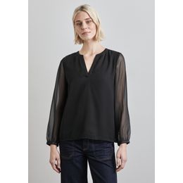 Langarmbluse Street One, Damen, Gr. 36, schwarz, Stoff, 100% Polyester, unifarben, normal normal, V-Ausschnitt, B&uuml;ndchen, Blusen, mit V-Ausschnitt