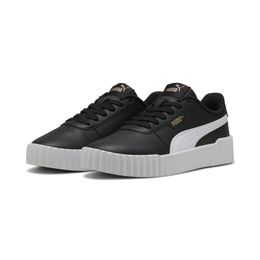 Sneaker Puma "Carina 3.0 Sneakers Mädchen", Mädchen, Gr. 35,5, schwarz-weiß (schwarz, weiß gold), Obermaterial: Leder, Synthetik; Futter: Textil; Innensohle: Textil; Laufsohle: Gummi, Schuhe