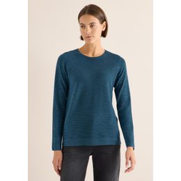Strickpullover Cecil, Damen, Gr. M (40), teal blau heather melange, Web, 60% Baumwolle, 40% Polyester, unifarben, normal normal, Rundhals, abgesteppt, Pullover Strickpullover, mit Rundhalsausschnitt