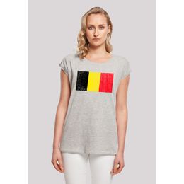 T-Shirt F4NT4STIC "Belgium Belgien Flagge", Damen, Gr. S, grau (erdgrau), Obermaterial: 100% Baumwolle, regular fit, Rundhals, ohne B&uuml;ndchen, Shirts T-Shirt, Print