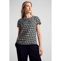 Print-Shirt Street One, Damen, Gr. 36, schwarz, Stoff, Vorderseite: 84% Viskose, 16% Polyamid; R&uuml;ckseite: 95% Viskose, 5% Elasthan, bedruckt, normal normal, Rundhals, abgesteppt, Shirts, aus softer Viskose