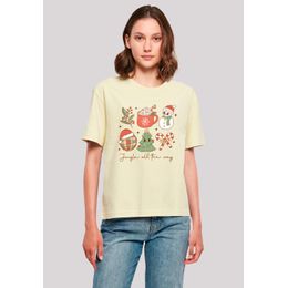 T-Shirt F4NT4STIC "Jingle All The Way Weihnachten Groove", Damen, Gr. L, gelb (softgelb), Obermaterial: 100% Baumwolle, oversize, Rundhals, ohne Bündchen, Shirts, Premium Qualität, Weihnachts-Kollection
