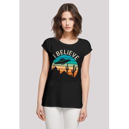T-Shirt F4NT4STIC "I Believe UFO Alien Sonnenuntergang", Damen, Gr. 4XL, schwarz, Obermaterial: 100% Baumwolle, regular fit, Rundhals, ohne B&uuml;ndchen, Shirts T-Shirt, Premium Qualit&auml;t