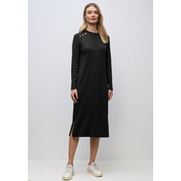 Midikleid Street One, Damen, Gr. 40, EURO-Gr&ouml;&szlig;en, schwarz, Stoff, 63% Polyester, 34% Viskose, 3% Elasthan, unifarben, normal wadenlang, Rundhals, abgesteppt, Kleider Midikleid, in Unifarbe