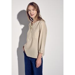 Klassische Bluse Street One, Damen, Gr. 36, beige (safari beige), Web, 40% Baumwolle, 38% Polyester, 21% Viskose, 1% Elasthan, kariert, gerade normal, Rundhals, elastischer Bund, Blusen, mit 3/4 Ärmeln