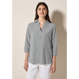 Klassische Bluse Cecil, Damen, Gr. XXL (46), blau (universal blau), Web, 65% Baumwolle, 35% Modal, gestreift, gerade normal, V-Ausschnitt, B&uuml;ndchen, Blusen, mit 3/4 &Auml;rmeln