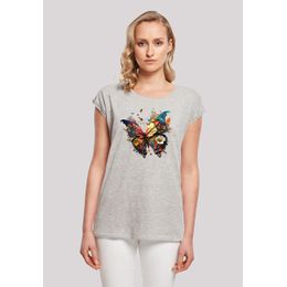T-Shirt F4NT4STIC "Schmetterling Bunt", Damen, Gr. 4XL, grau (erdgrau), Obermaterial: 100% Baumwolle, regular fit, Rundhals, ohne B&uuml;ndchen, Shirts T-Shirt, Print