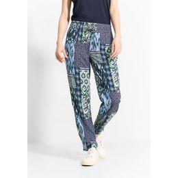 Stoffhose Cecil, Damen, Gr. XL, L&auml;nge 28, blau (schwarz petrol blau), Stoff, 100% Viskose, bedruckt, gerade lang, Hosen Stoffhose, im Loose Fit