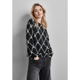 Langarmshirt Street One, Damen, Gr. 36, schwarz, Stoff, 67% Polyester, 30% Viskose, 3% Elasthan, kariert, gerade normal, U-Boot-Ausschnitt, B&uuml;ndchen, Shirts Langarmshirt, aus elastischem Materialmix