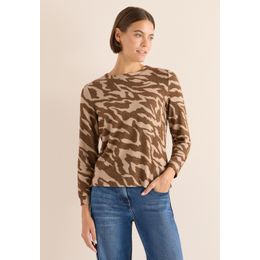 Langarmshirt Cecil, Damen, Gr. L (42), mocha caramel melange, Stoff, 67% Viskose, 28% Polyester, 5% Elasthan, animal-print, comfort fit normal, Rundhals, elastischer Bund, Shirts Langarmshirt, im Melange Look
