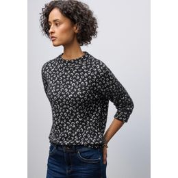 3/4-Arm-Shirt Street One, Damen, Gr. 34, schwarz, Stoff, 65% Nylon, 20% Polyester, 15% Viskose, animal-print, normal normal, Rundhals, B&uuml;ndchen, Shirts 3/4-Arm-Shirt, mit 3/4 &Auml;rmeln