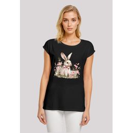 T-Shirt F4NT4STIC "Niedlicher Osterhase mit Blumen", Damen, Gr. 4XL, schwarz, Obermaterial: 100% Baumwolle, regular fit, Rundhals, ohne Bündchen, Shirts, Premium Qualität