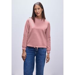 Sweatshirt Street One, Damen, Gr. 34, powder pink, Sweatware, 60% Baumwolle, 40% Polyester, unifarben, normal, Rundhals, Bündchen, Sweatshirts Sweatshirt, mit Tunnelzug am Saum