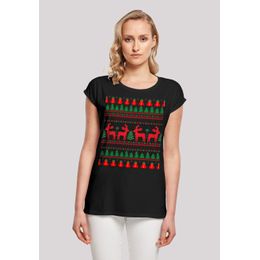T-Shirt F4NT4STIC "Christmas Reindeers Weihnachten Muster", Damen, Gr. 4XL, schwarz, Obermaterial: 100% Baumwolle, regular fit, Rundhals, ohne B&uuml;ndchen, Shirts T-Shirt, Print