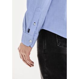 Langarmhemd Street One MEN, Herren, Gr. M40, US-Gr&ouml;&szlig;en, blau (shirt blau), Web, 100% Baumwolle, unifarben, gerade h&uuml;ftlang, V-Ausschnitt, B&uuml;ndchen, Hemden, aus reiner Baumwolle
