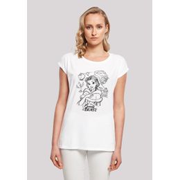 T-Shirt F4NT4STIC "Disney Die Sch&ouml;ne und das Biest Collage Zeichnung", Damen, Gr. 4XL, wei&szlig;, Obermaterial: 100% Baumwolle, regular fit, Rundhals, ohne B&uuml;ndchen, Shirts T-Shirt, Damen,Premium Merch,Regular-Fit,Kurze &Auml;rmel,Bedruckt