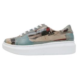 Plateausneaker DOGO "Myra Low-Top Sneaker Arizona Dream Damen Sneaker", Damen, Gr. 38, Normalschaft, blau (beige, blau), Lederimitat, Schuhe Plateausneaker, Handgefertigt