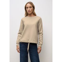 Sweatshirt Street One, Damen, Gr. 34, sanded beige, Sweatware, 60% Baumwolle, 40% Polyester, unifarben, normal, Rundhals, B&uuml;ndchen, Sweatshirts Sweatshirt, mit Tunnelzug am Saum