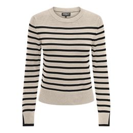 Rundhalspullover Only "ONLKALANA LS O-NECK KNT NCA", Damen, Gr. L, beige (weißcap gray stripes:schwarz), Strick, Obermaterial: 73% Viskose, 27% Polyester, gestreift, slim fit hüftlang, Rundhals, Pullover