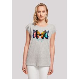 T-Shirt F4NT4STIC "Schmetterling Illusion", Damen, Gr. 4XL, grau (erdgrau), Obermaterial: 100% Baumwolle, regular fit, Rundhals, ohne B&uuml;ndchen, Shirts T-Shirt, Print