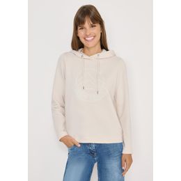 Langarmshirt Cecil, Damen, Gr. L (42), beige (light greige), Web, 83% Baumwolle, 17% Polyester, unifarben, normal normal, ohne Ausschnitt, abgesteppt, Shirts Langarmshirt, mit Kapuze