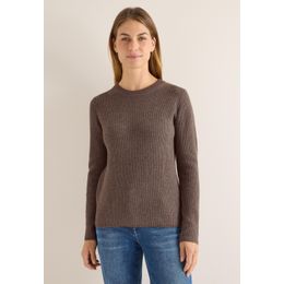 Cecil Damen Strickpullovermushroom taupe melange, Gr. L, unifarben, Web, 37% Baumwolle, 34% Polyacryl, 26% Polyester, 3% Elasthan, Pullover, mit