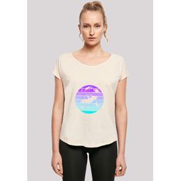 T-Shirt F4NT4STIC "Retro Alien Weltraum Sonnenuntergang", Damen, Gr. L, weiß (sandweiß), Obermaterial: 100% Baumwolle, regular fit, Rundhals, ohne Bündchen, Shirts T-Shirt, Premium Qualität