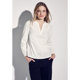 Langarmbluse Street One, Damen, Gr. 42, wei&szlig; (sanftes wei&szlig;), Web, 100% Baumwolle, unifarben, gerade normal, Rundhals, B&uuml;ndchen, Blusen, mit geschlitztem Rundhalsausschnitt