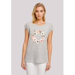 T-Shirt F4NT4STIC "Rosa Blumenkranz", Damen, Gr. 4XL, grau (erdgrau), Obermaterial: 100% Baumwolle, regular fit, Rundhals, ohne B&uuml;ndchen, Shirts T-Shirt, Premium Qualit&auml;t