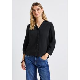 Hemdbluse Street One, Damen, Gr. 44, schwarz, Web, 100% Baumwolle, unifarben, normal normal, V-Ausschnitt, B&uuml;ndchen, Blusen Hemdbluse, aus reiner Baumwolle