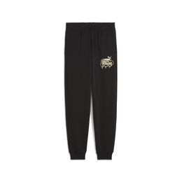 Sporthose Puma "MID90s Jogginghose Jungen", M&auml;dchen, Gr. 140, Normalgr&ouml;&szlig;en, schwarz, Obermaterial: 68% Baumwolle, 32% Polyester; Rippe: 97% Baumwolle, 3% Elasthan; Tasche &ndash; Oben: 100% Baumwolle, bedruckt, regular fit, Hosen Sporthose