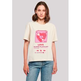 T-Shirt F4NT4STIC "Love Oldies Playlist Valentinstag", Damen, Gr. L, wei&szlig; (sandwei&szlig;), Obermaterial: 100% Baumwolle, oversize, Rundhals, ohne B&uuml;ndchen, Shirts T-Shirt, Premium Qualit&auml;t