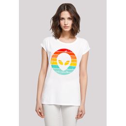 T-Shirt F4NT4STIC "Alien Retro Sonnenuntergang", Damen, Gr. 4XL, wei&szlig;, Obermaterial: 100% Baumwolle, regular fit, Rundhals, ohne B&uuml;ndchen, Shirts T-Shirt, Premium Qualit&auml;t