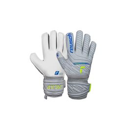 Torwarthandschuhe Reusch "Attrakt Grip Finger Support", Damen, Gr. 10.5, grau (grau, gelb), 30% Polyester, 25% Elastodien, 15% Polypropylen, Handschuhe, mit praktischem Fingerschutz