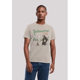 T-Shirt F4NT4STIC "US National Parks Yellowstone Bear Playing Banjo", Herren, Gr. XL, beige (sand), Obermaterial: 100% Baumwolle, regular fit, Rundhals, ohne Bündchen, Shirts, Premium Qualität
