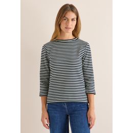 3/4-Arm-Shirt Cecil, Damen, Gr. M (40), urban dunkelblau, Web, 42% Polyester, 40% Baumwolle, 14% Viskose, 4% Elasthan, gestreift, normal normal, U-Boot-Ausschnitt, B&uuml;ndchen, Shirts 3/4-Arm-Shirt, mit 3/4 &Auml;rmeln