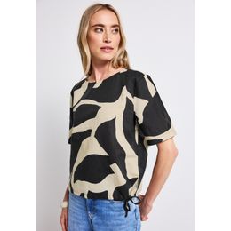Shirtbluse Street One, Damen, Gr. 34, grau (whale tail grau), Web, 60% Leinen, 40% Baumwolle, bedruckt, normal normal, Rundhals, abgesteppt, Blusen, mit Tunnelzugsaum