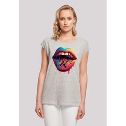 T-Shirt F4NT4STIC "Drooling Lips SHORT SLEEVE TEE", Damen, Gr. 4XL, grau (erdgrau), Obermaterial: 100% Baumwolle, regular fit, Rundhals, ohne B&uuml;ndchen, Shirts T-Shirt, Print