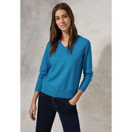 V-Ausschnitt-Pullover Cecil, Damen, Gr. XL (44), blau (dynamic aqua melange), Stoff, 33% Polyester, 31% Polyacryl, 24% Baumwolle, 12% Nylon, unifarben, gerade normal, V-Ausschnitt, Bündchen, Pullover, im Melange Look