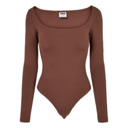 Langarmshirt Urban Classics "Urban Classics Damen Ladies Organic Longsleeve Body", Mädchen, Gr. XXL, bark, 95% Baumwolle, 5% Elasthan, unifarben, slim fit, eckiger Ausschnitt, Shirts